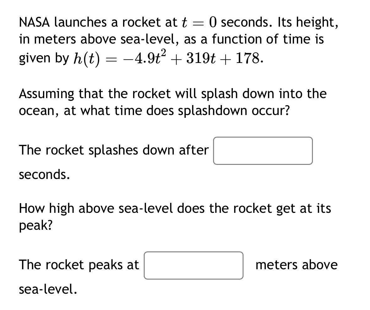 Solved NASA launches a rocket at t=0 seconds. Its height, in | Chegg.com
