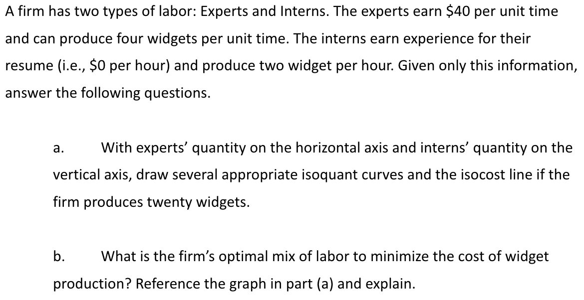 Solved A firm has two types of labor: Experts and Interns. | Chegg.com