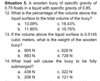 Solved Situation 5. A wooden buoy of specific gravity of | Chegg.com