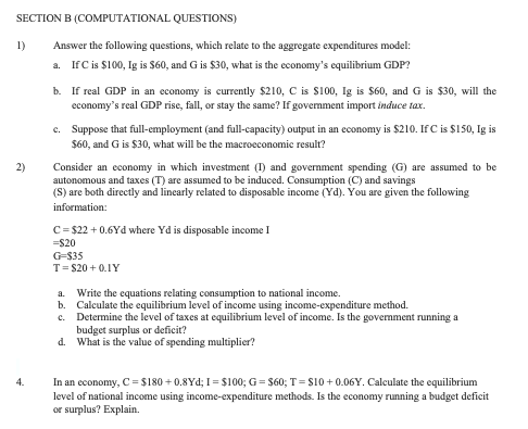 Solved SECTION B (COMPUTATIONAL QUESTIONS) 1) Answer the | Chegg.com