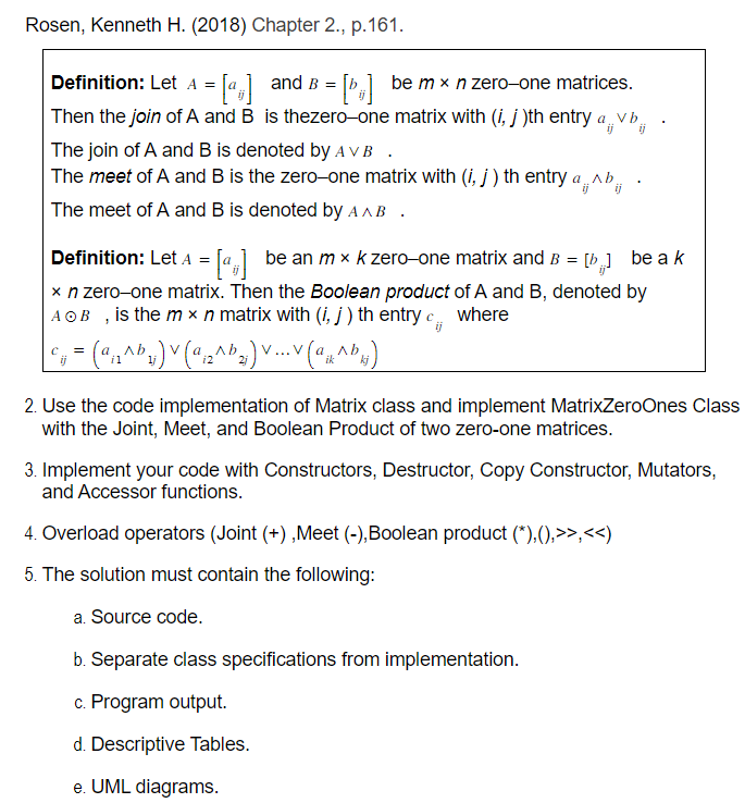 Definition: Let A=[aij] and B=[bij] be m×n zero-one | Chegg.com