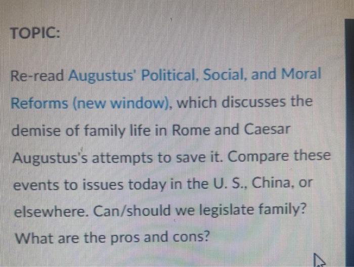 Augustus' Political, Social, and Moral | Chegg.com