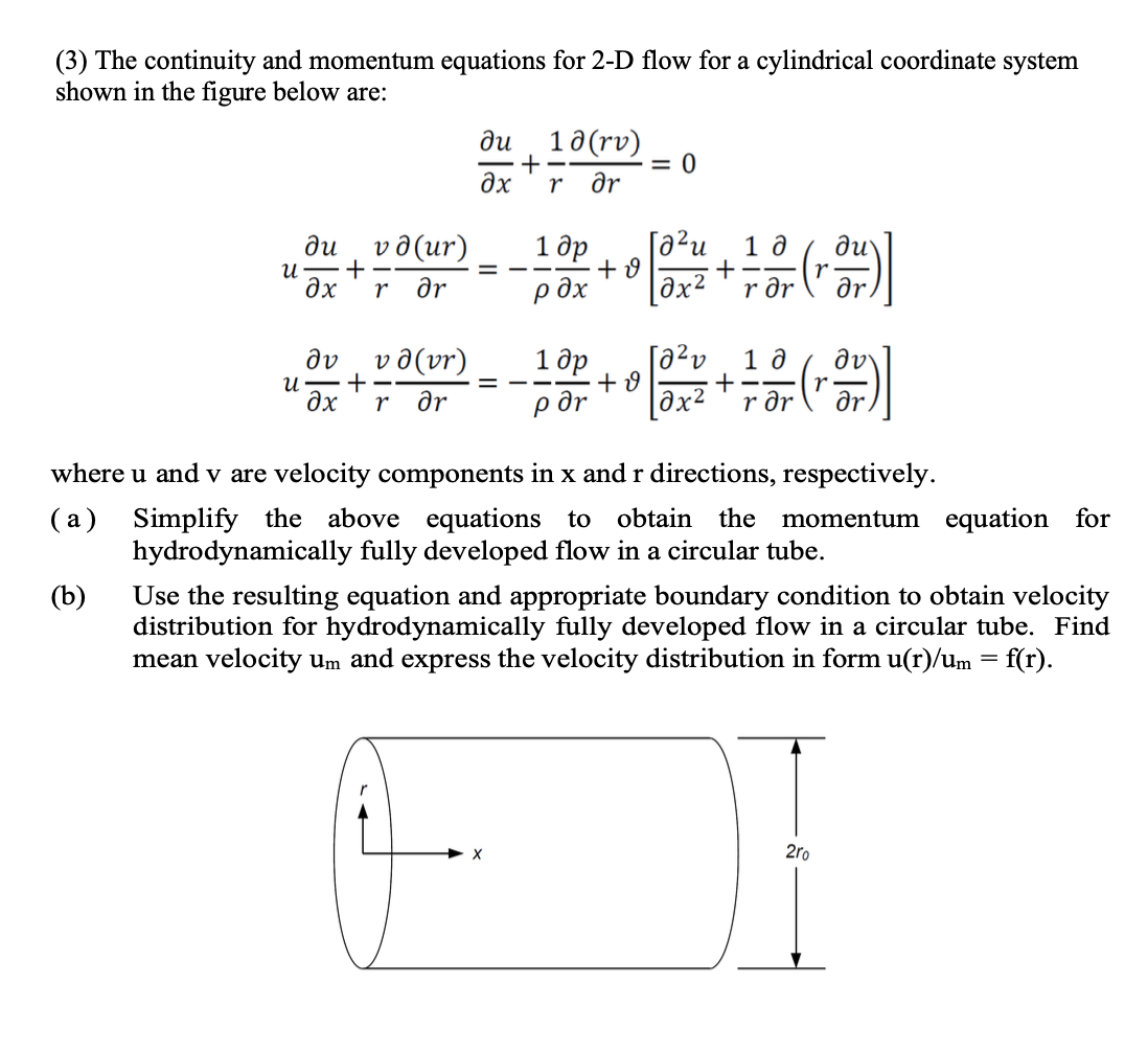 (3) ﻿The continuity and momentum equations for 2-D | Chegg.com
