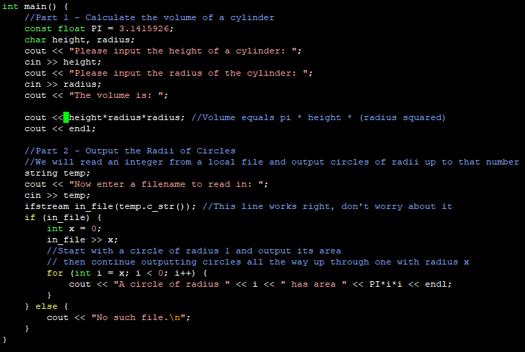 Solved Part 1. Calculates the volume of a cylinder. (The | Chegg.com