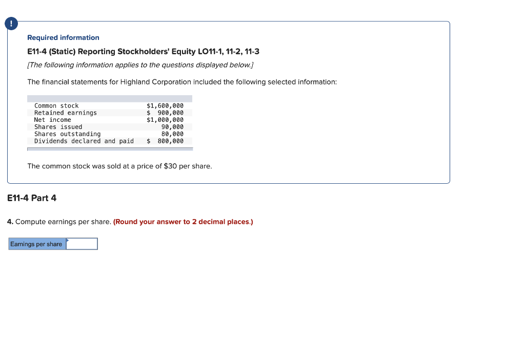 Solved Required information E11-4 (Static) Reporting | Chegg.com