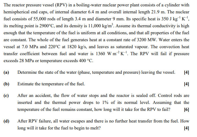The reactor pressure vessel (RPV) in a boiling-water | Chegg.com