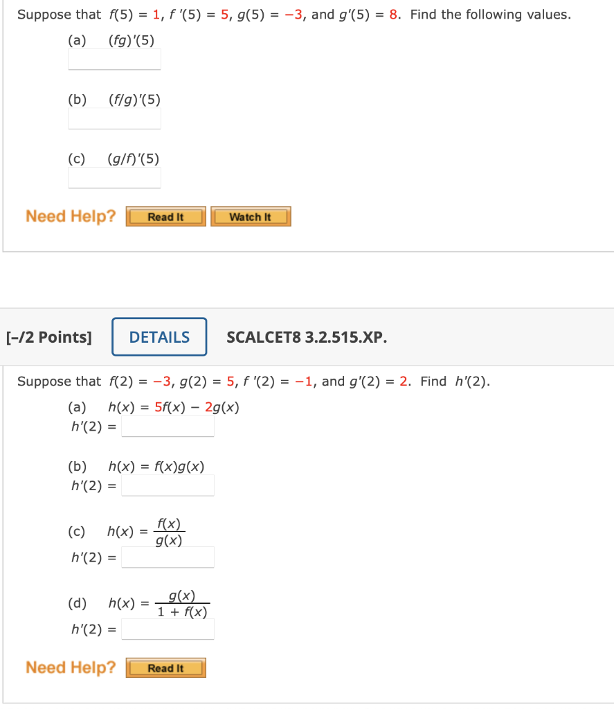 Solved Suppose that f(5)=1,f′(5)=5,g(5)=−3, and g′(5)=8. | Chegg.com