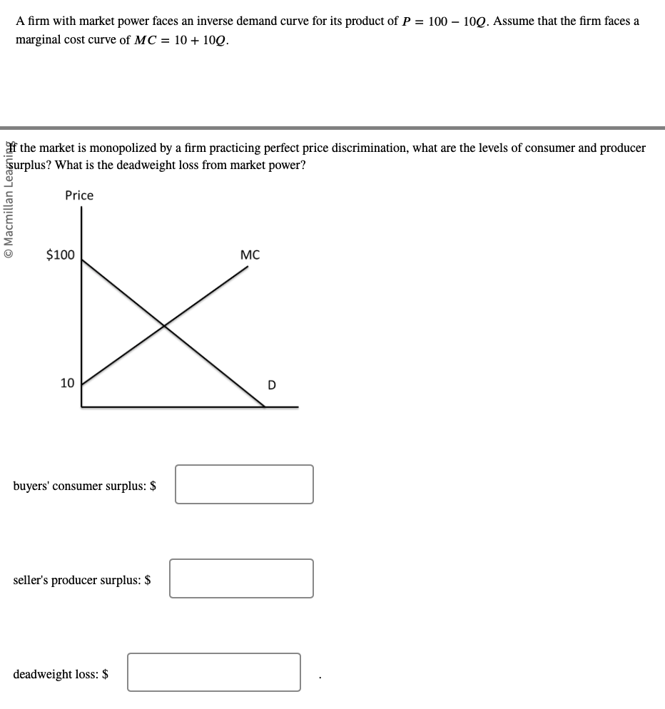 Solved A firm with market power faces an inverse demand | Chegg.com
