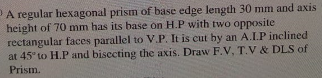 Solved A regular hexagonal prism of base edge length 30 mm | Chegg.com
