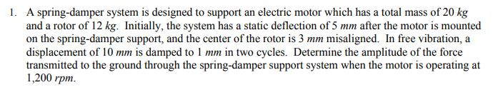 Solved 1. A spring-damper system is designed to support an | Chegg.com