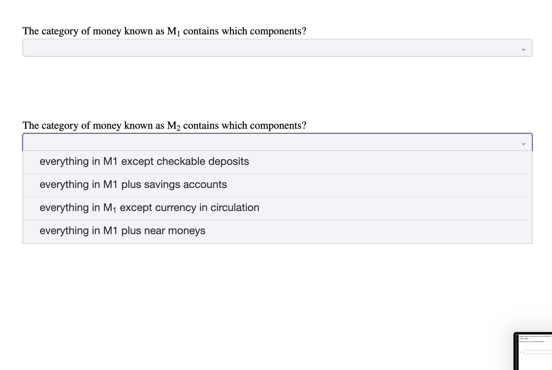 Solved The category of money known as \( \mathrm{M}_{1} \) | Chegg.com