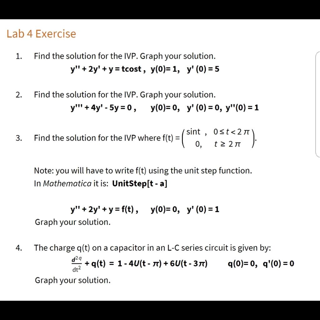 Solved Lab 4 Exercise 1. Find the solution for the IVP. | Chegg.com