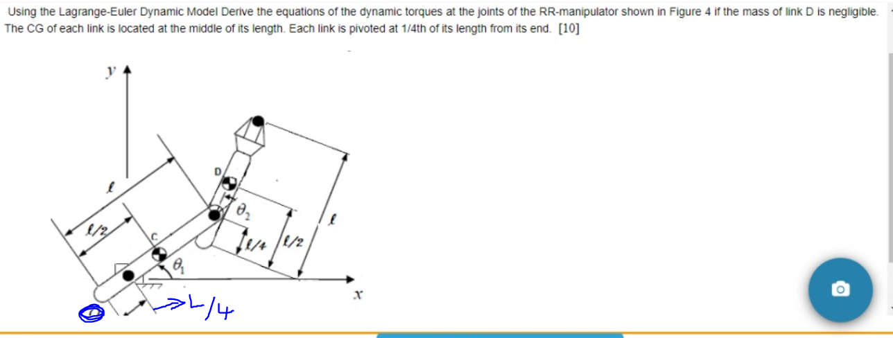 Solved Using the Lagrange-Euler Dynamic Model Derive the | Chegg.com