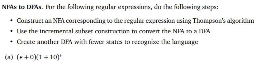 Solved NFAs to DFAs. For the following regular expressions, | Chegg.com