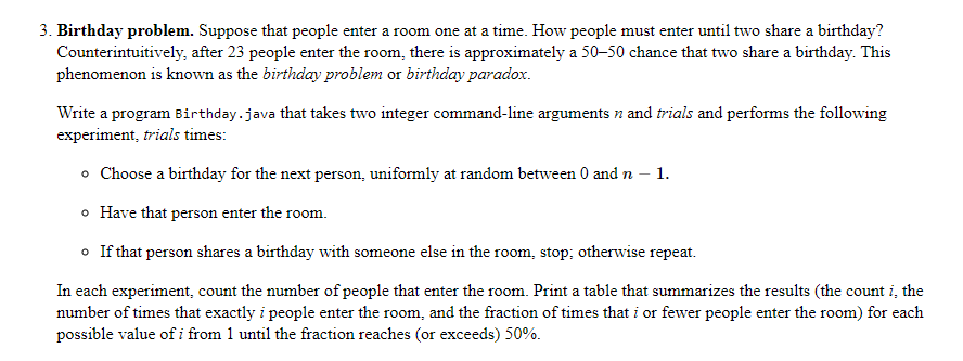 Solved 3. Birthday problem. Suppose that people enter a room | Chegg.com