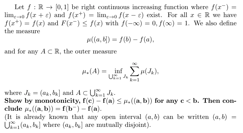 Solved = Let f :R + [0, 1] be right continuous increasing | Chegg.com