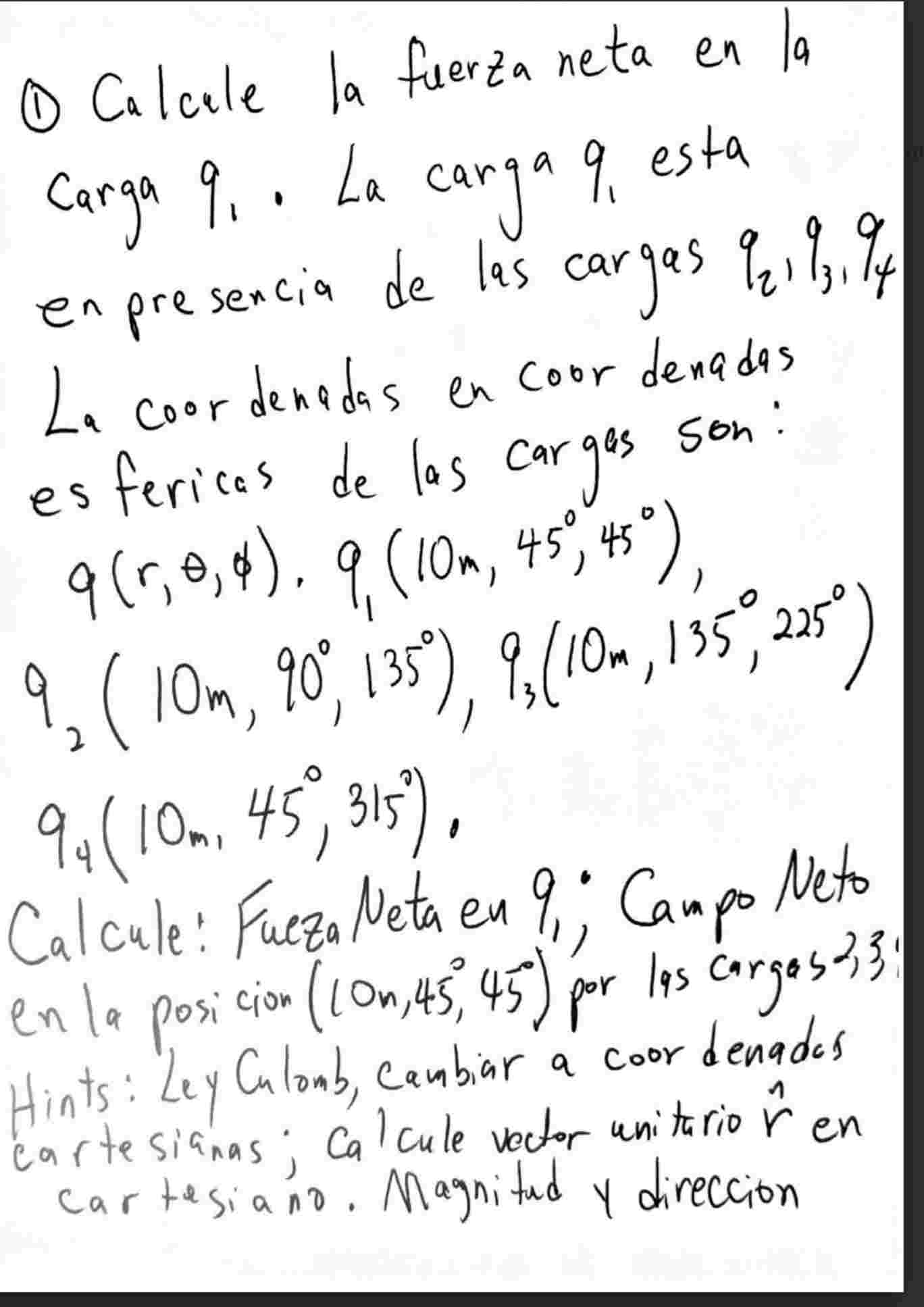 (1) ﻿Calcule la ﻿fuerza neta en lacarga q1. La ﻿carga | Chegg.com