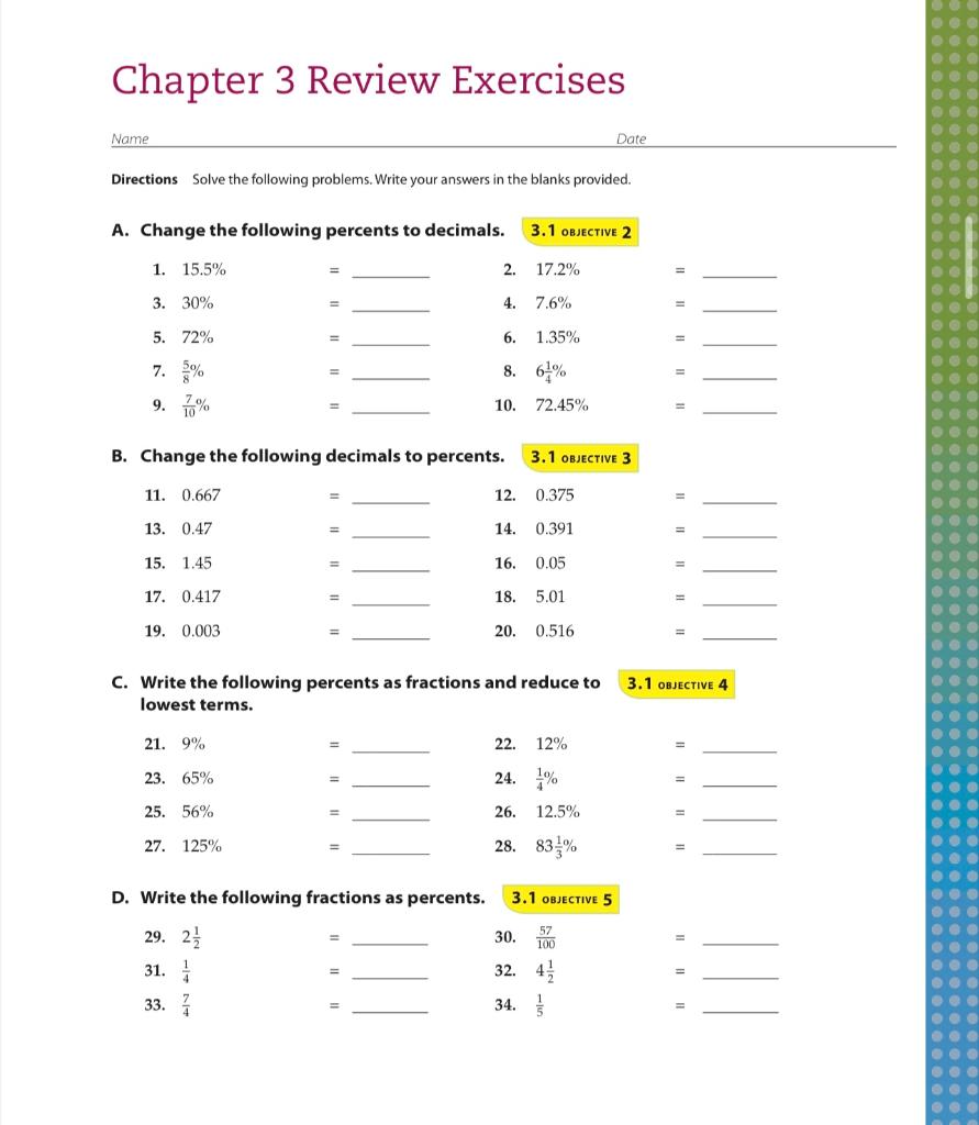Solved Chapter 3 Review Exercises Name Date Directions Solve | Chegg.com