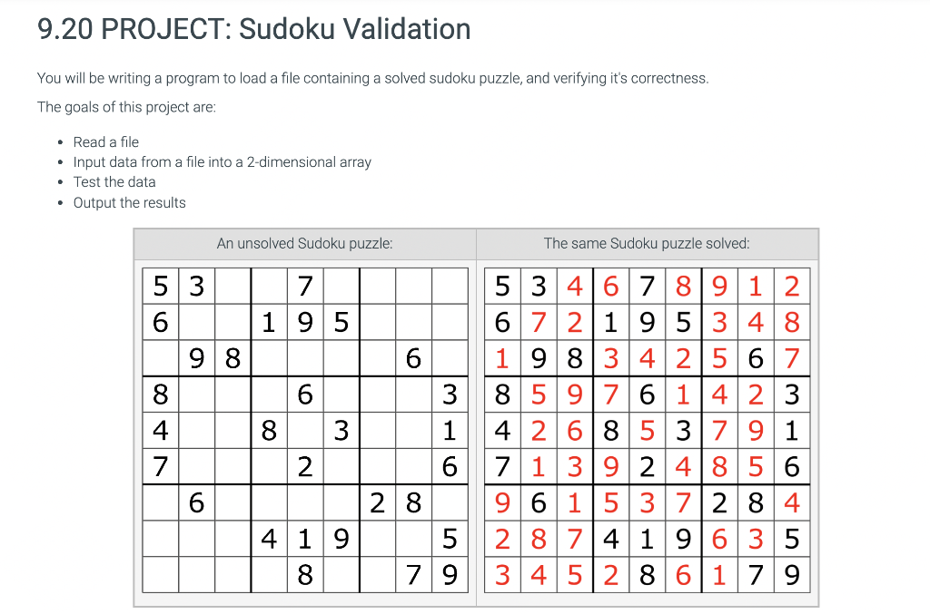Solved 9.20 PROJECT: Sudoku Validation You will be writing a | Chegg.com