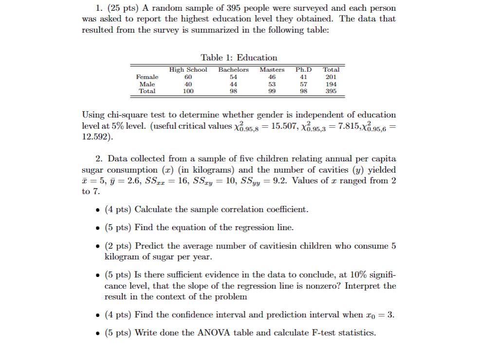 Solved 1. (25 pts) A random sample of 395 people were | Chegg.com