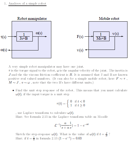 Solved 1. Analyses of a simple robot Robot manipulator | Chegg.com