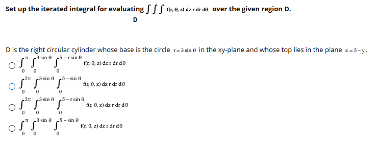 Solved Set up the iterated integral for evaluating SSS fc, | Chegg.com