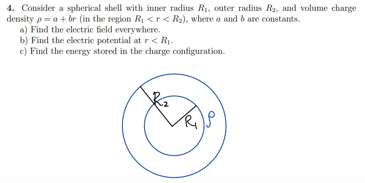 Solved 4. Consider a spherical shell with inner radius Rı, | Chegg.com