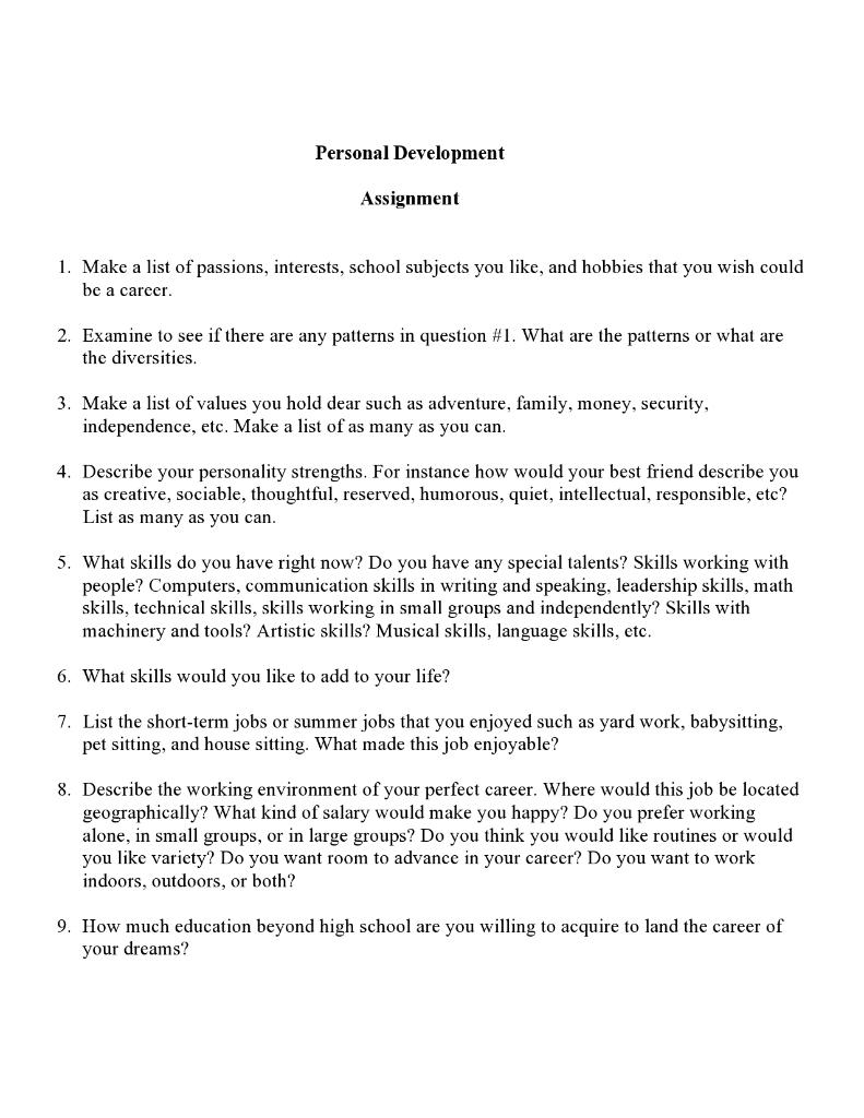 Solved Personal Development Assignment 1. Make a list of | Chegg.com