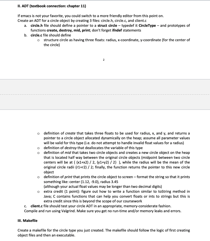 II. ADT (textbook connection: chapter 11) If emacs is | Chegg.com