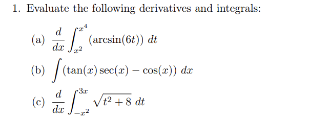 Solved Evaluate the following derivatives and integrals: (a) | Chegg.com
