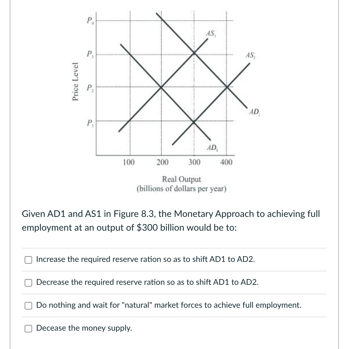 Solved Given AD1 ﻿and AS1 ﻿in Figure 8.3, ﻿the Monetary | Chegg.com
