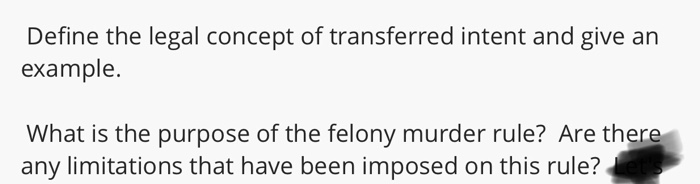Solved Define the legal concept of transferred intent and | Chegg.com