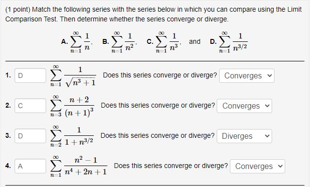 Solved (1 point) Match the following series with the series | Chegg.com