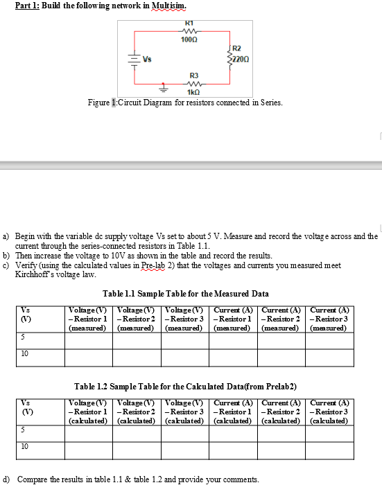 Solved Part 1: Build the following network in Multisim. R1 | Chegg.com