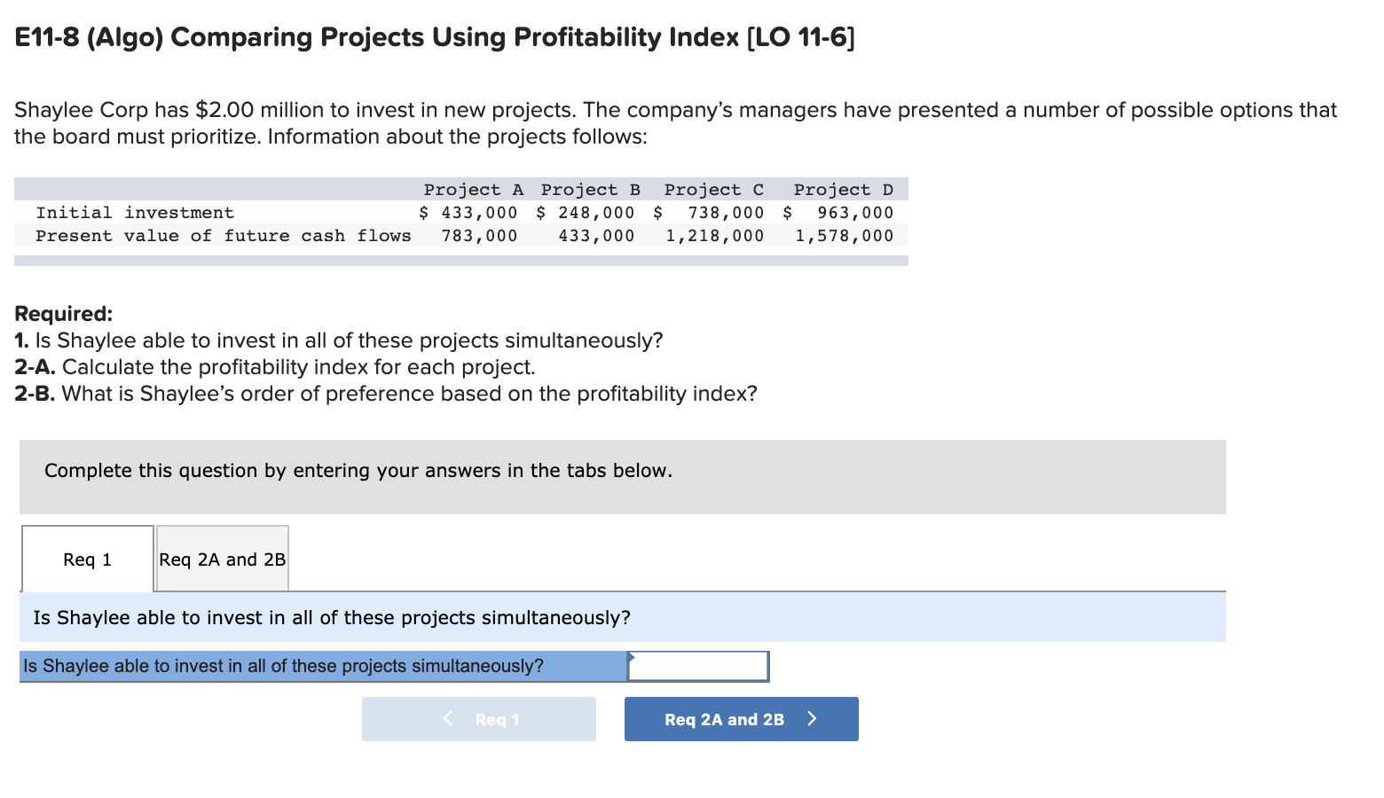 Solved E11-8 (Algo) Comparing Projects Using Profitability | Chegg.com