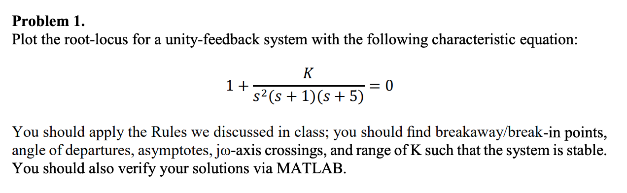 Solved Problem 1. Plot the root-locus for a unity-feedback | Chegg.com