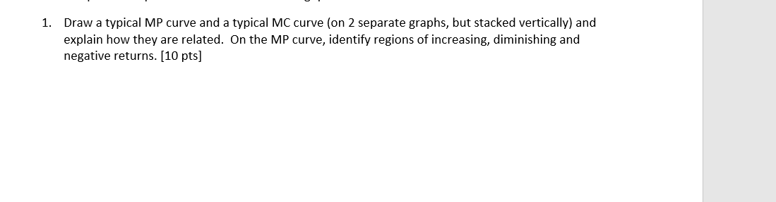 Solved 1. Draw a typical MP curve and a typical MC curve (on | Chegg.com