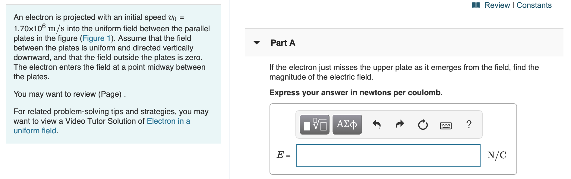 Solved — 2.00 cm - VO 1.00 cm E A Review | Constants Part | Chegg.com