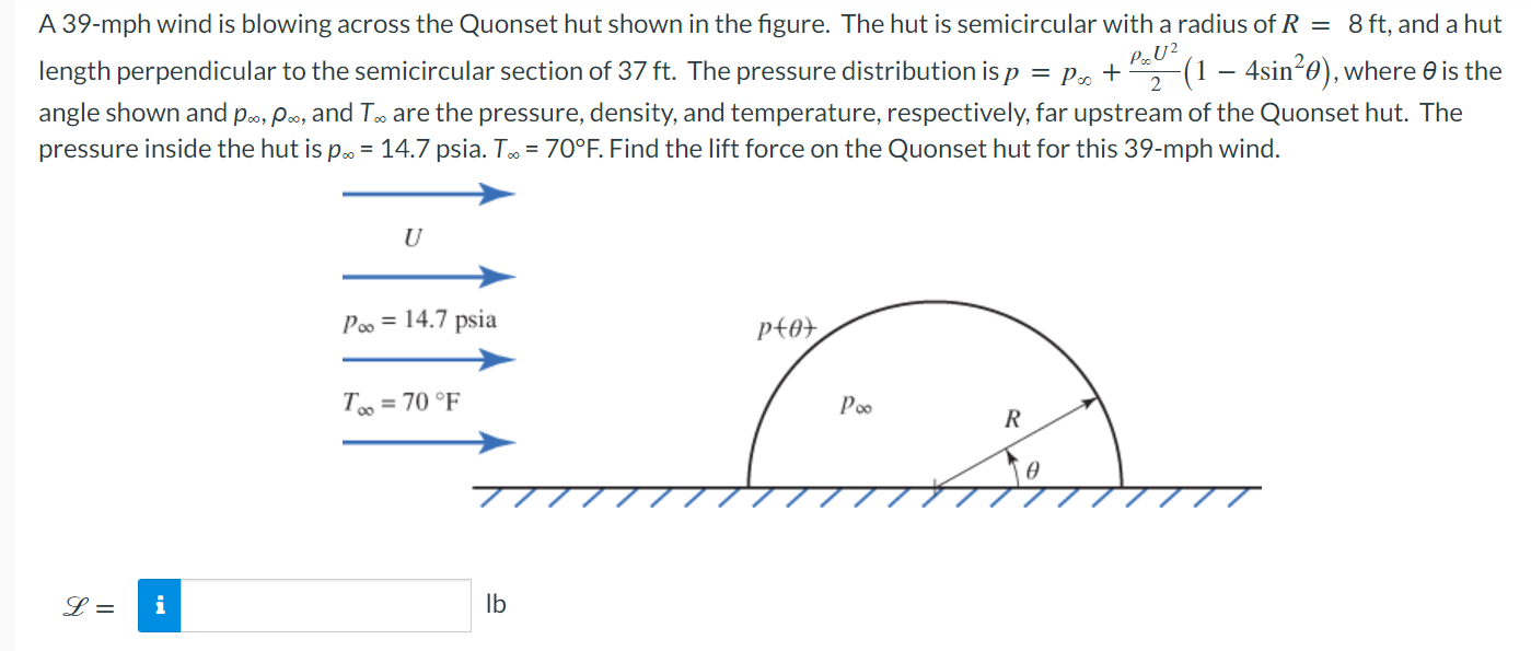 Solved PU? A 39-mph wind is blowing across the Quonset hut | Chegg.com