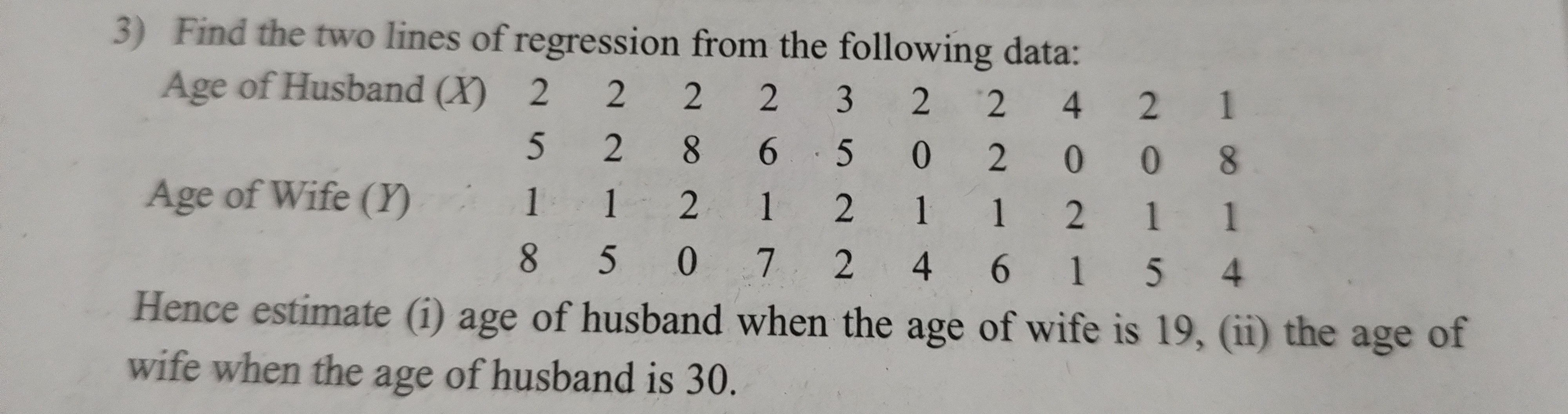 Solved 3) Find the two lines of regression from the | Chegg.com