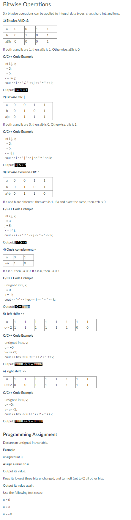 Solved Bitwise Operations Six bitwise operations can be | Chegg.com