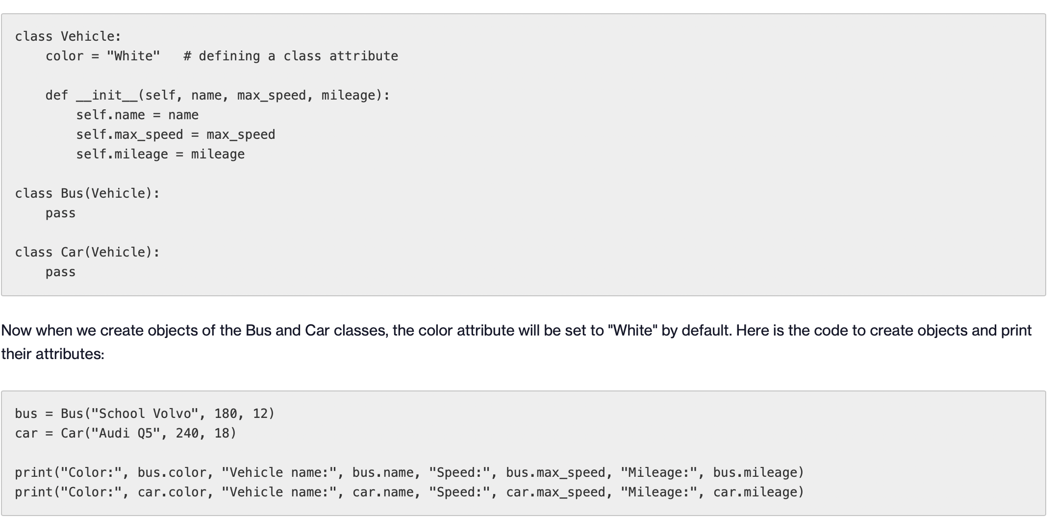 Solved Now when we create objects of the Bus and Car | Chegg.com