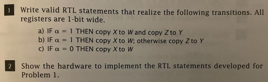 Solved Write valid RTL statements that realize the following | Chegg.com