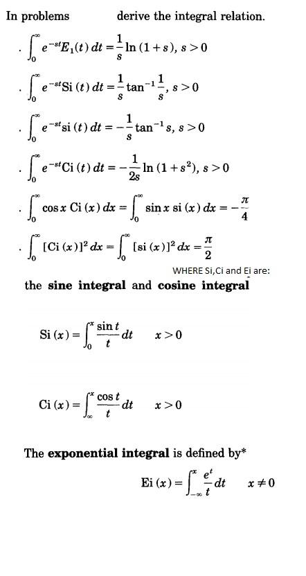 Solved derive the integral relation. 1 In problems · [e=³E₁ | Chegg.com