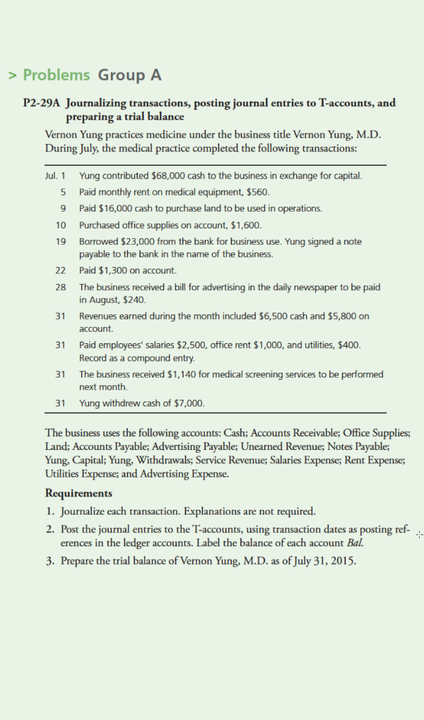 Solved > Problems Group A P2-29A Journalizing transactions, | Chegg.com