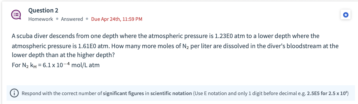 Solved A scuba diver descends from one depth where the | Chegg.com