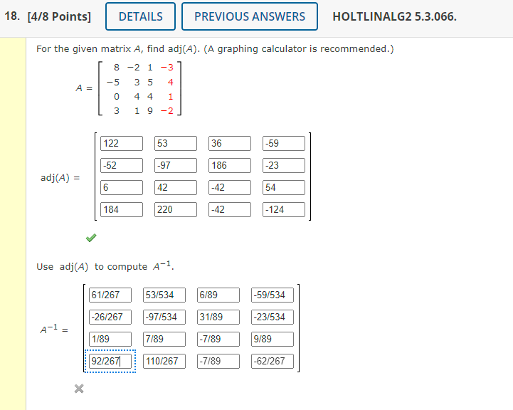 Solved For the given matrix A, find adj(A). (A graphing | Chegg.com
