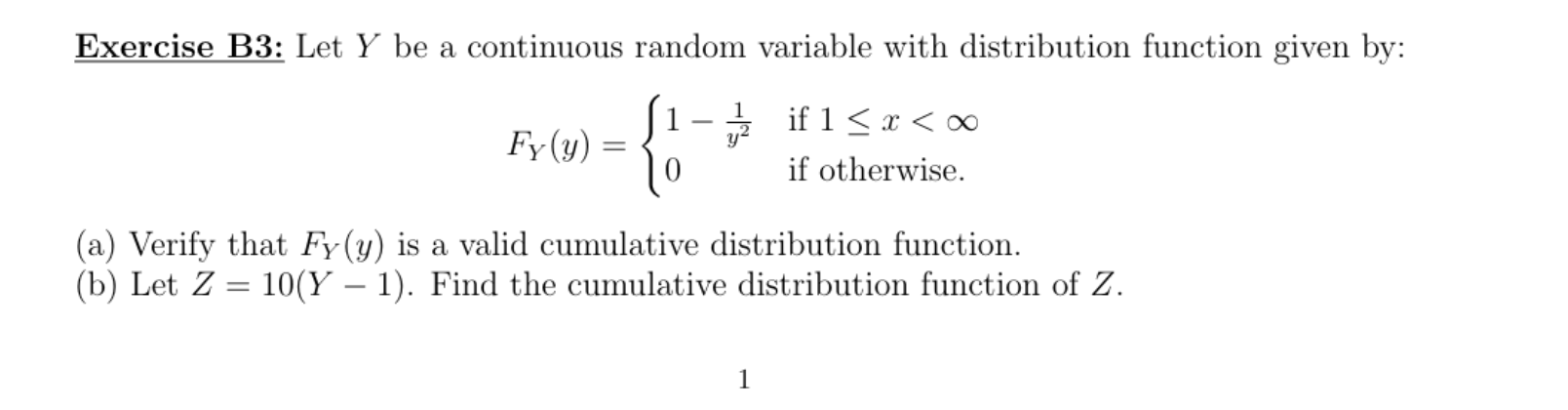Solved Exercise B3: Let Y be a continuous random variable | Chegg.com