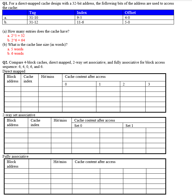 Solved Q1. For a direct-mapped cache design with a 32-bit | Chegg.com