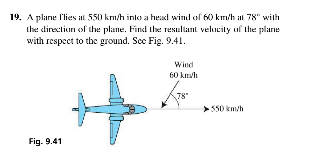 Solved 19. A plane flies at 550 km/h into a head wind of 60 | Chegg.com